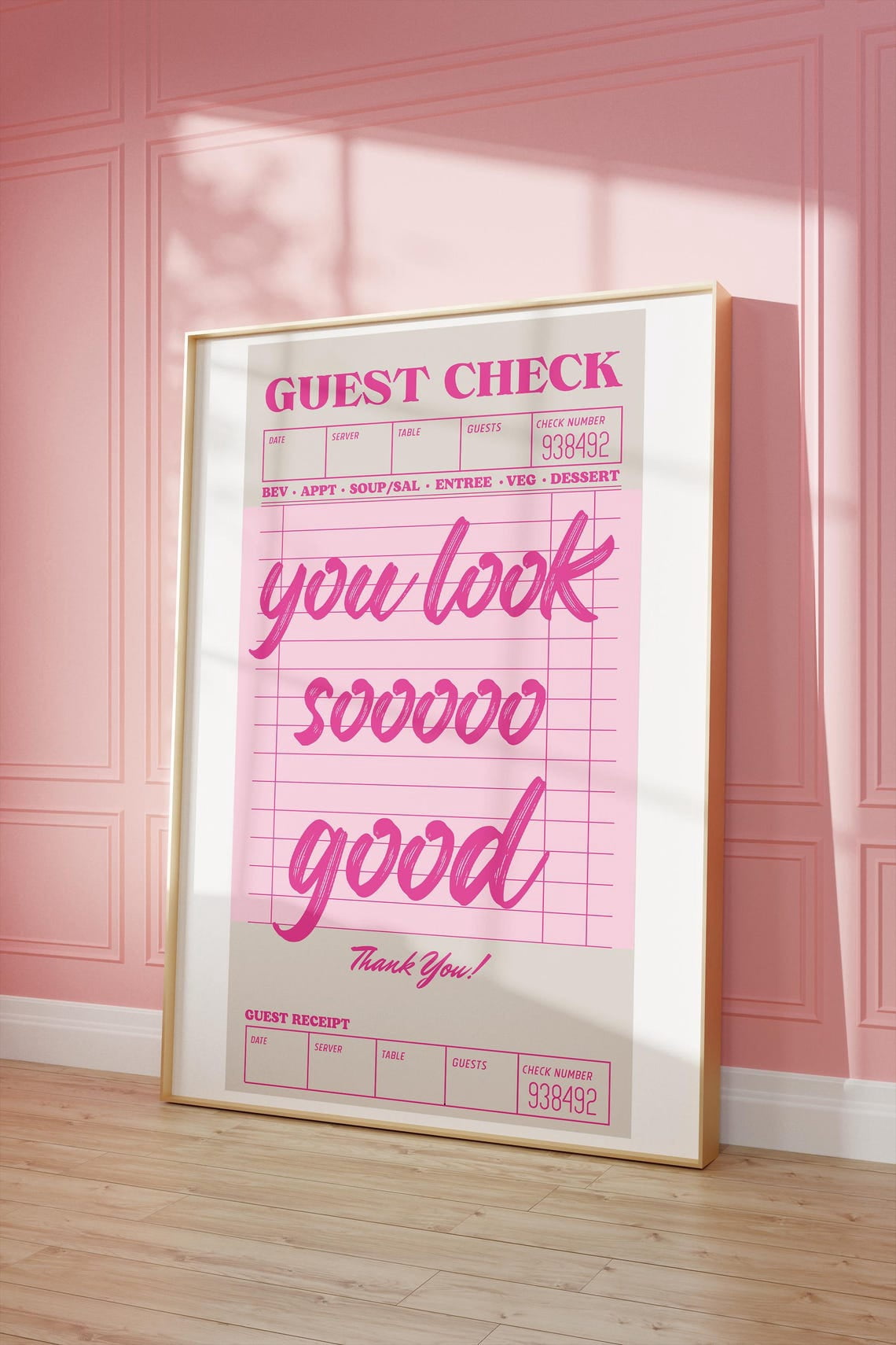 Modroom Trendy Guest Check Print, Pink Trendy Wall Art, Apartment ...