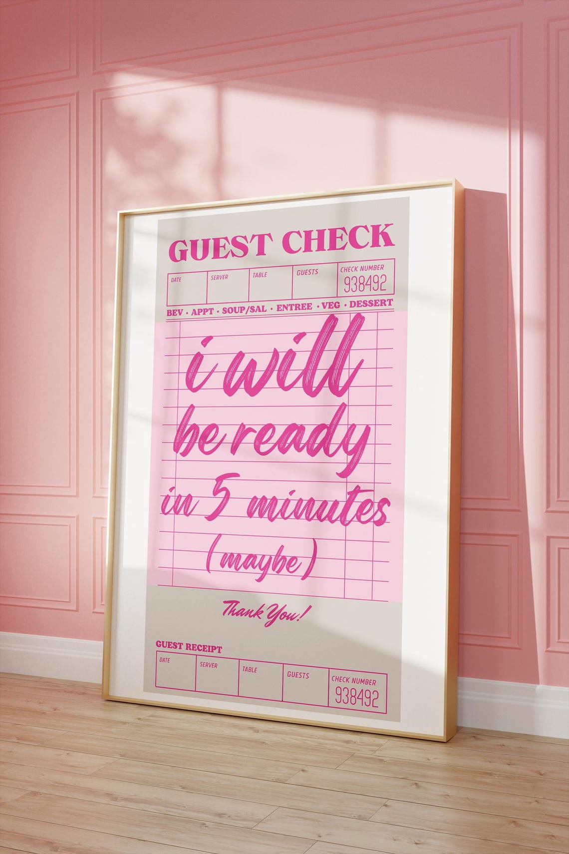 Modroom Trendy Guest Check Print, Pink Trendy Wall Art, Apartment ...