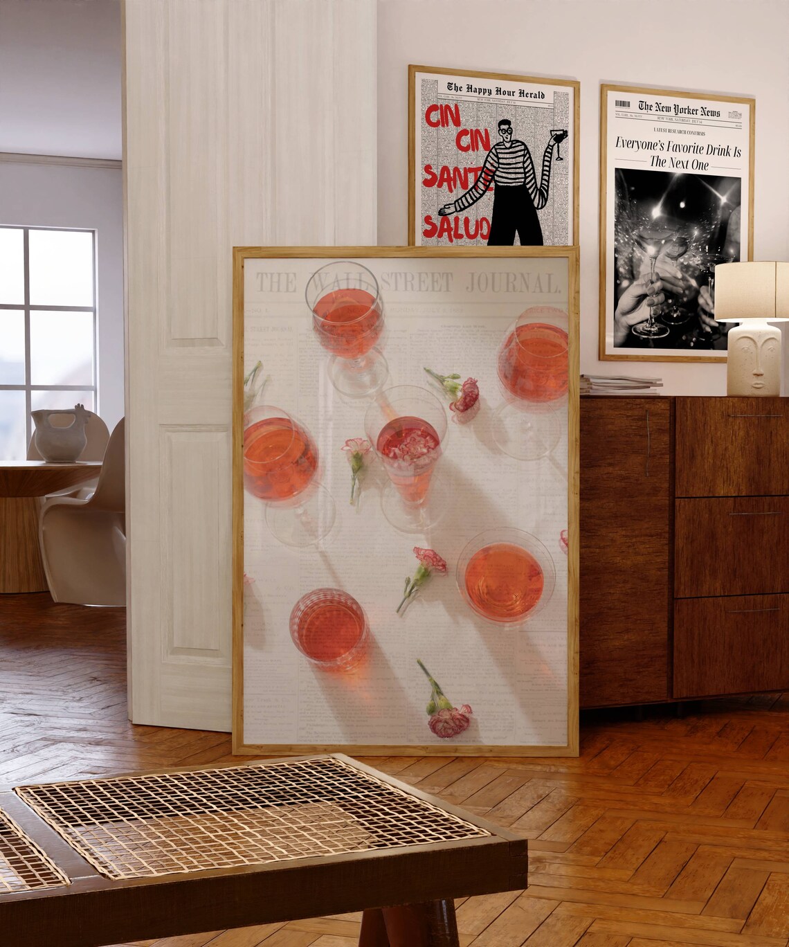Modroom Trippy Drinks Newspaper Poster, Retro Bar Cart Wall Art, Trippy ...