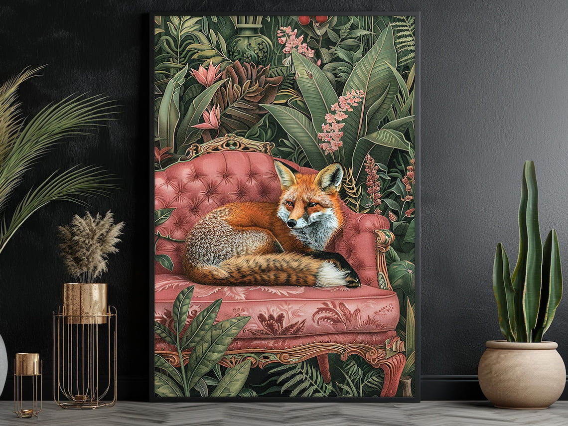 Modroom Tropical Fox Poster, Vintage Animal Wall Art, Rustic Seasonal ...