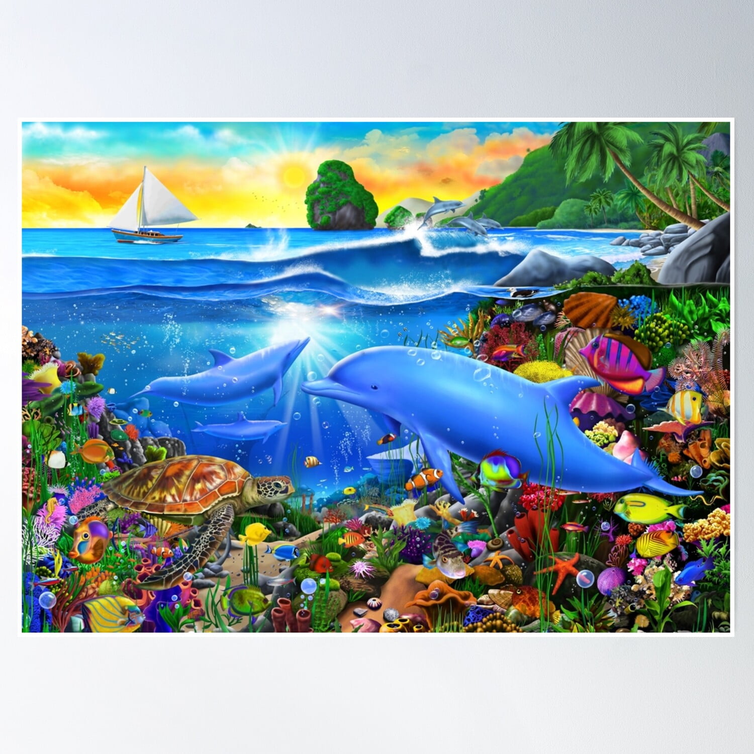 Modroom Tropical Island Reef Poster Wall Art, Modern Wall Decor, 24x36 ...