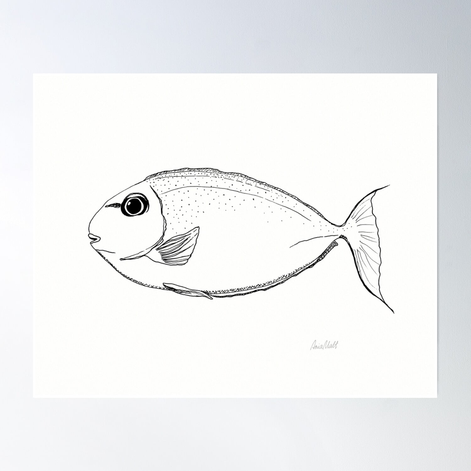 Modroom Tropical Sea Fish Swimming Left - Line Art In Black Poster Wall ...