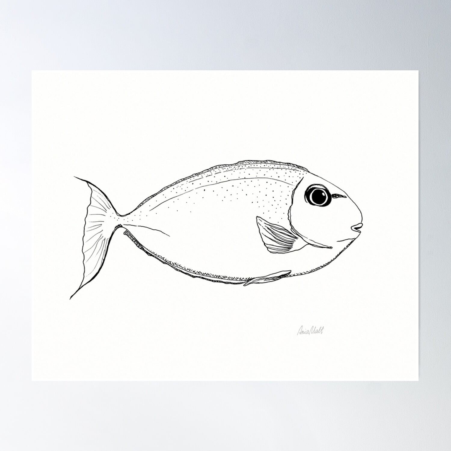 Modroom Tropical Sea Fish Swimming Right - Line Art In Black Poster ...