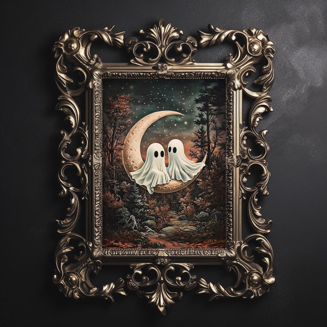 Modroom Two Ghosts in Moonlit Woods Poster, Romantic Cottagecore Dark Academia Art, 12x18 ...
