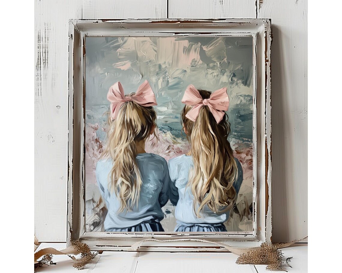 Modroom Two Sisters Painting Blonde Girls Wall Art Twin Sisters Sibling ...