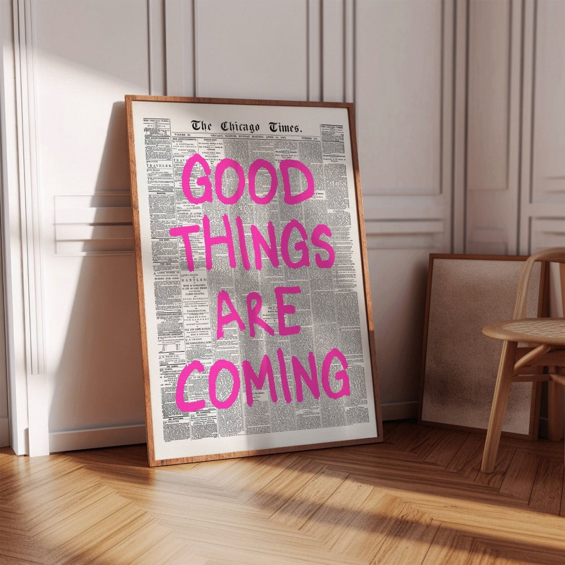 Modroom Typography Print Retro Newspaper Wall Art Good Things Are ...