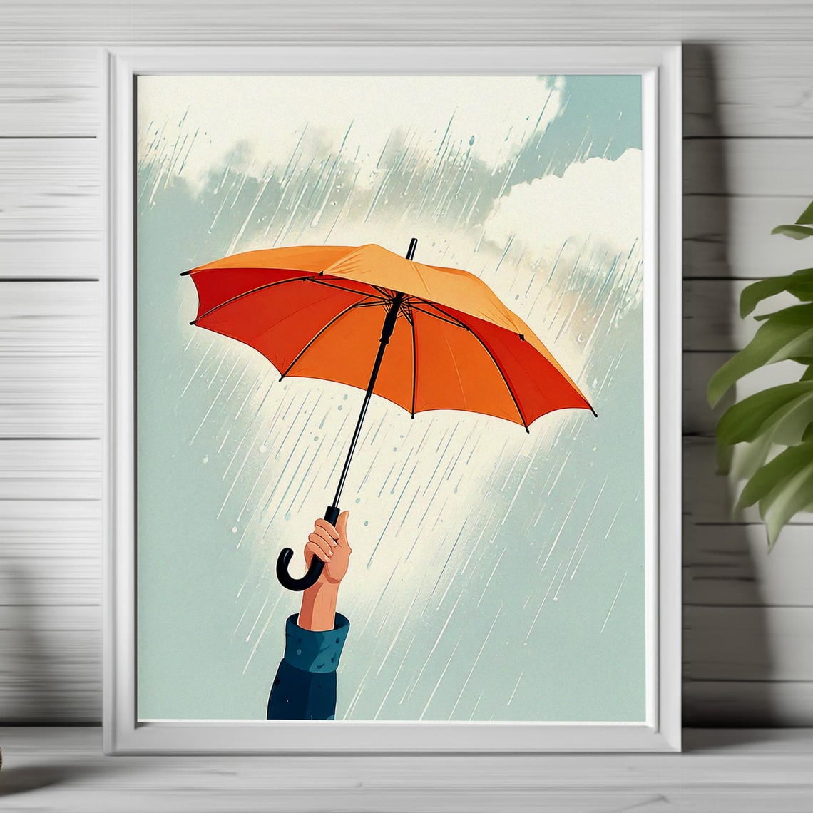 Modroom Umbrella In Rain Print, Cozy Aesthetic, Rainy Weather Vibes ...