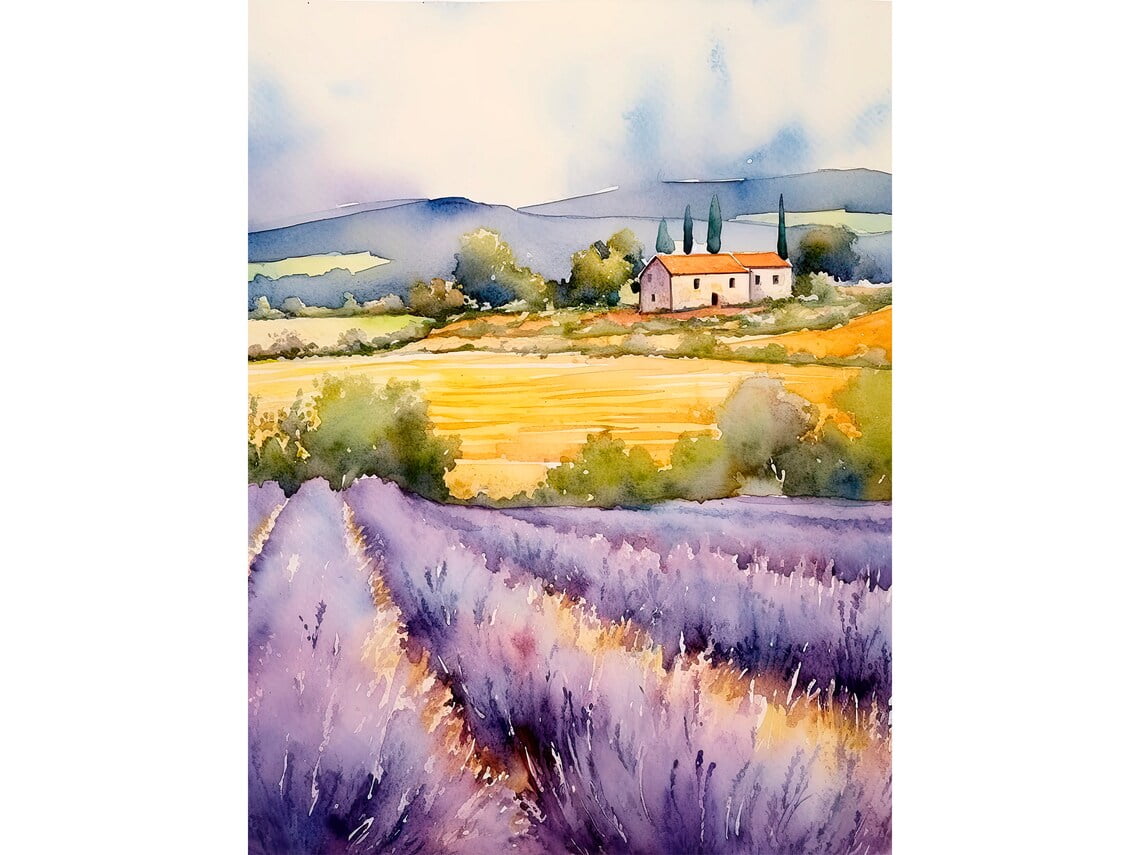 Modroom Valensole Watercolor Art Print Provence Landscape Painting ...