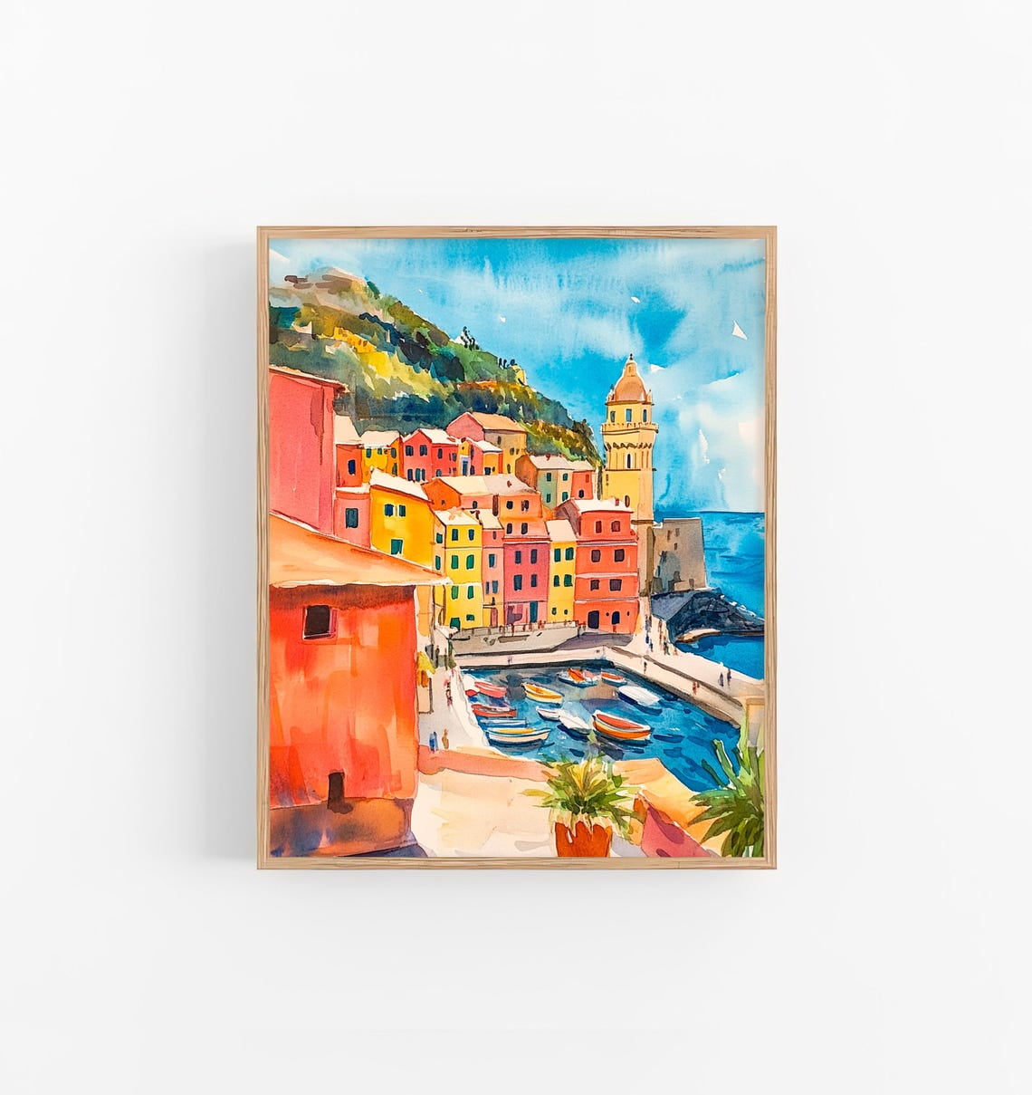 Modroom Vernazza Italy Watercolor Print Colorful Cinque Terre Coastal Village Art Mediterranean ...