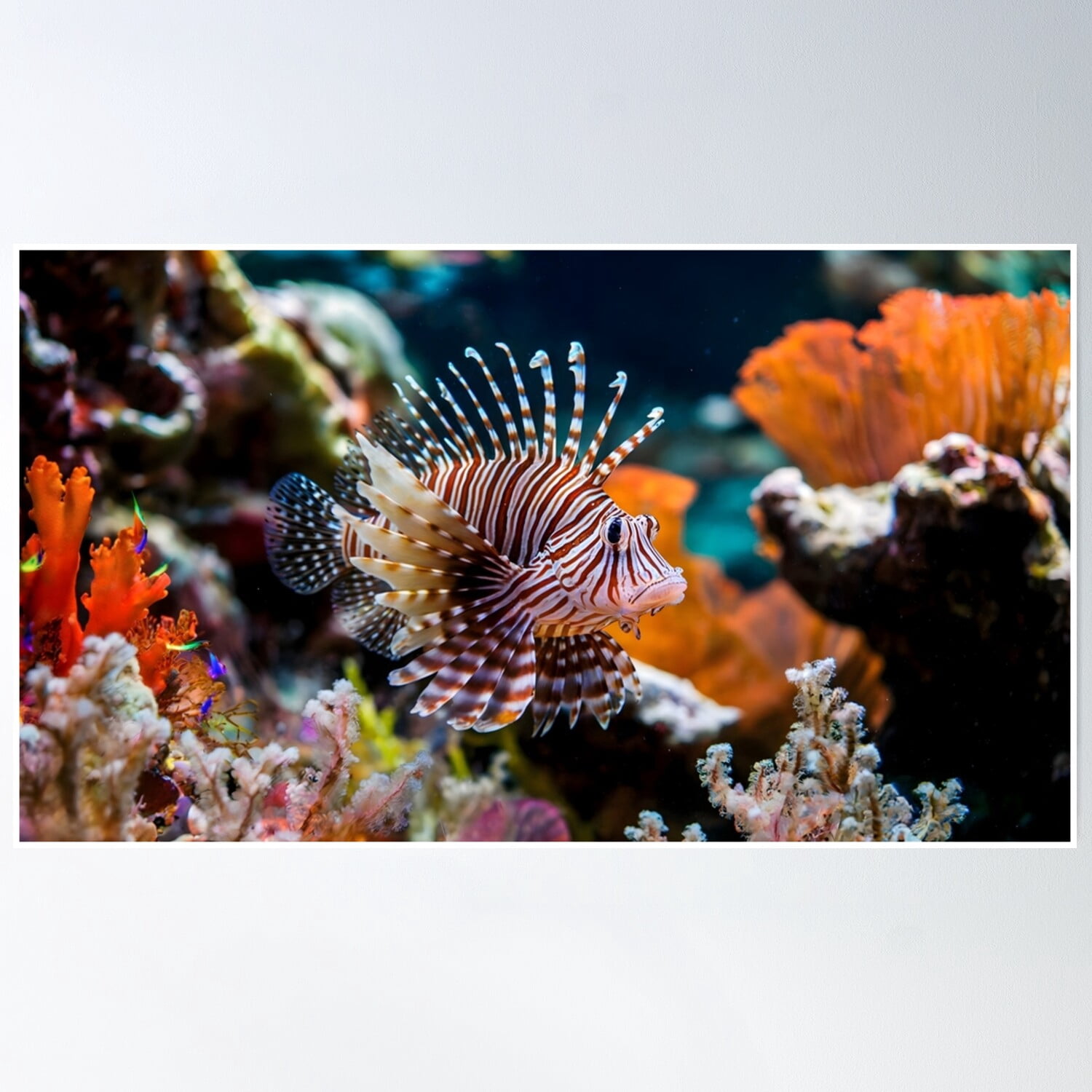 Modroom Vibrant Lionfish Underwater Scene – Coastal Ocean Art Poster ...