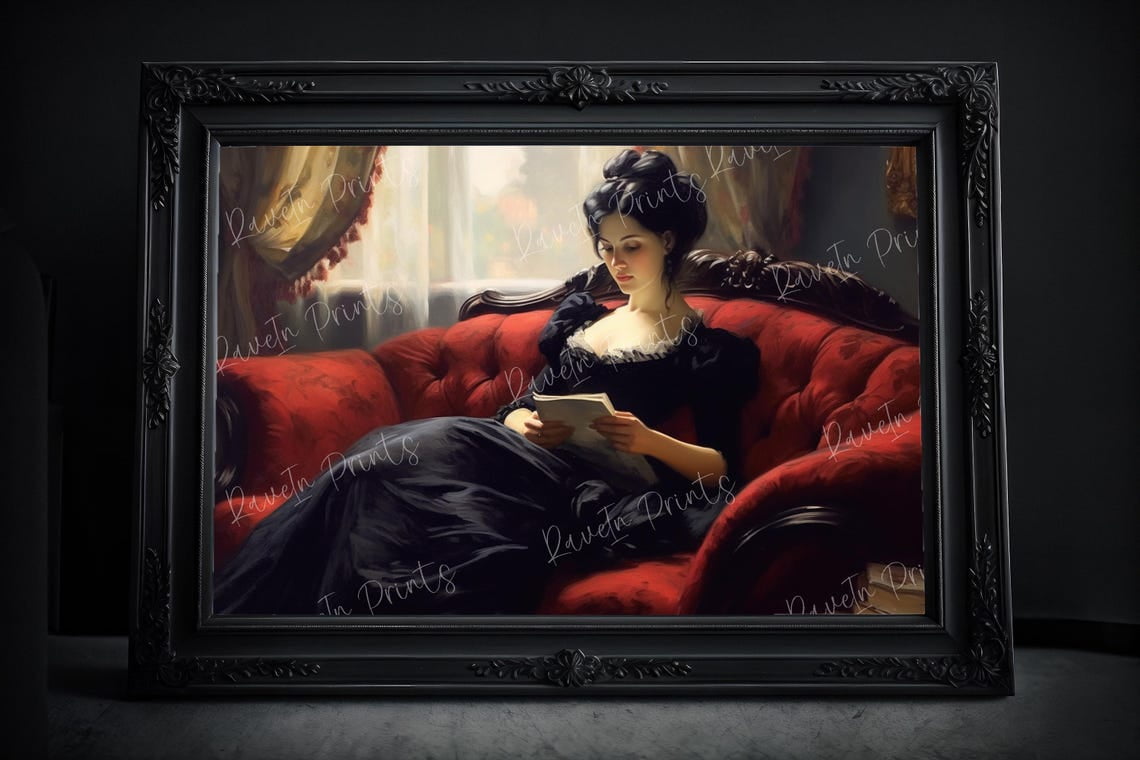 Modroom Victorian Woman Reading Poster, Vintage Gothic Wall Art, Dark ...