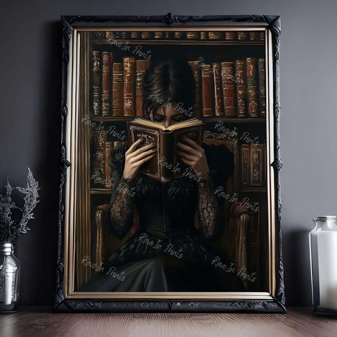 Modroom Victorian Woman Reading Poster, Vintage Gothic Wall Art, Dark ...