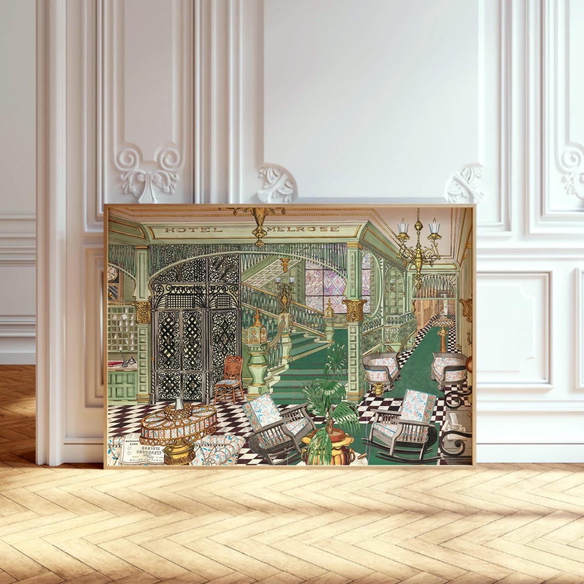 Modroom Vintage Architectural Art Print – Hotel Lobby Art Illustration ...