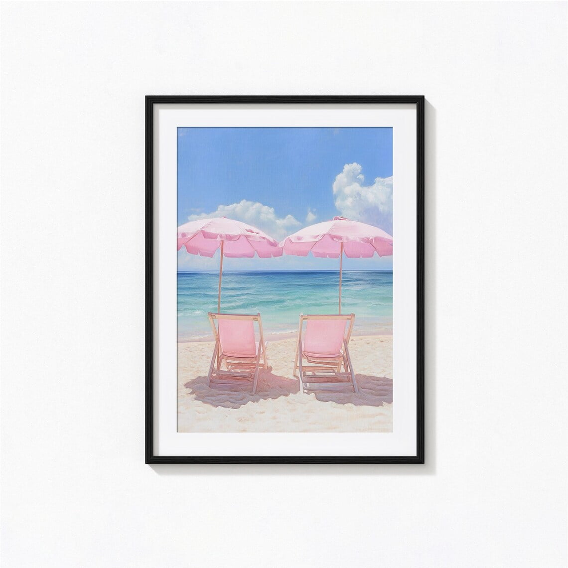 Modroom Vintage Beach Poster, Pink Umbrella Coastal Art, Girl Room ...