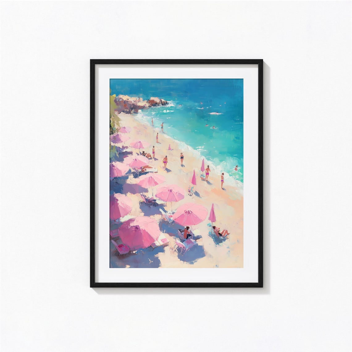 Modroom Vintage Beach Poster, Pink Umbrella Coastal Art, Girl Room ...
