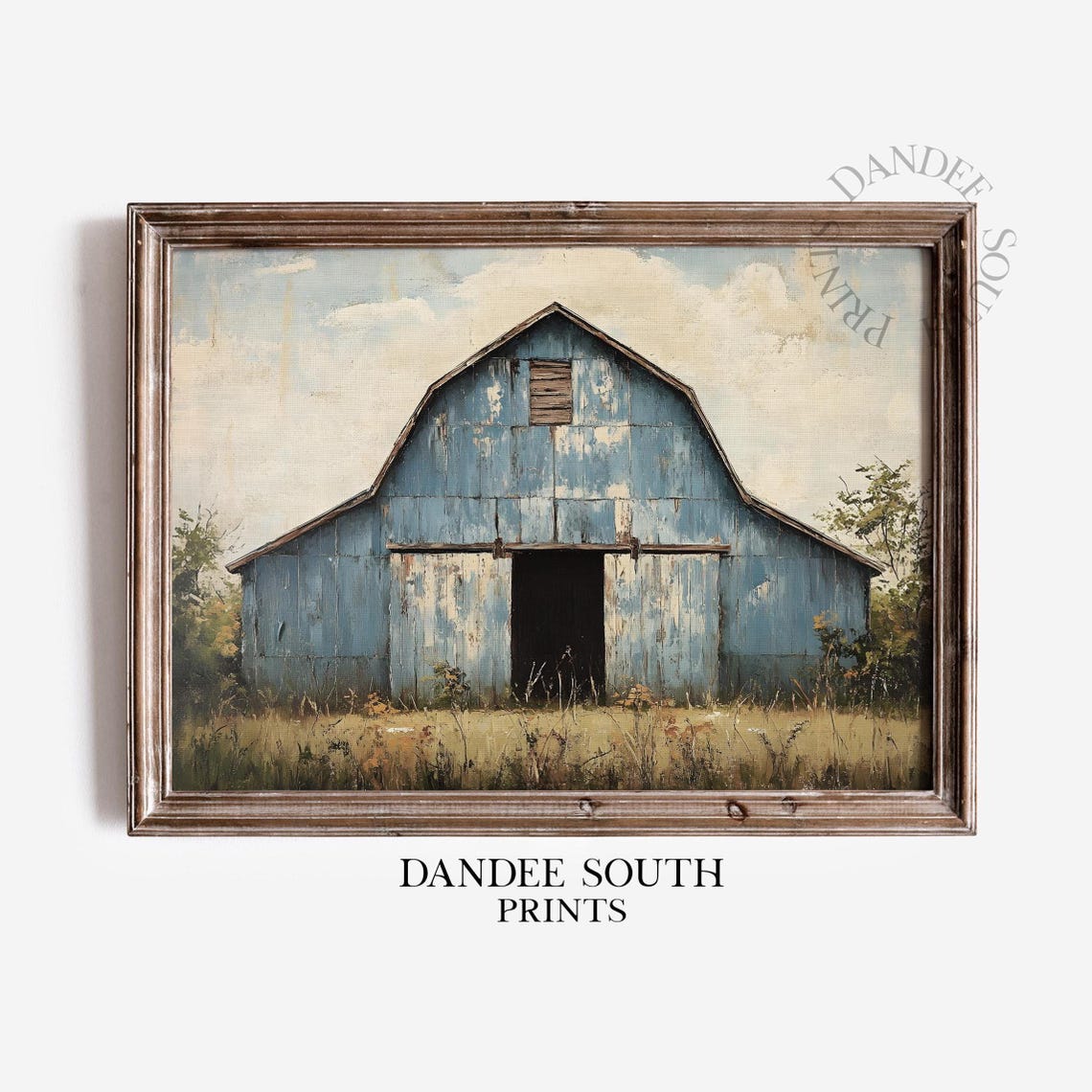 Modroom Vintage Blue Barn Poster, Rustic Countryside Landscape Wall Art ...