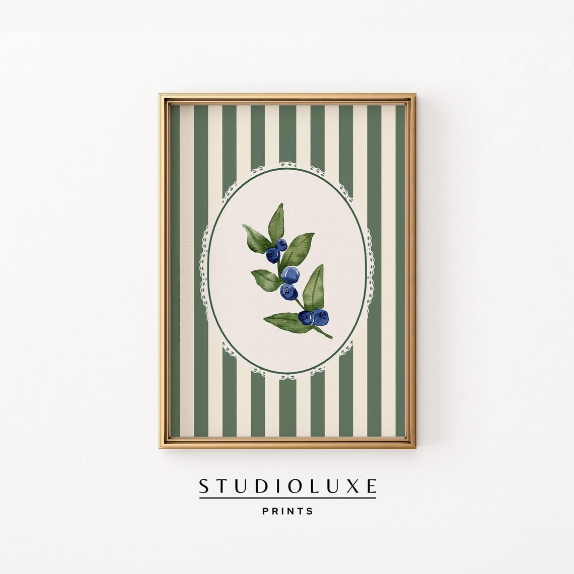 Modroom Vintage Blueberry Print, Striped Wall Art, Vintage Kitchen ...