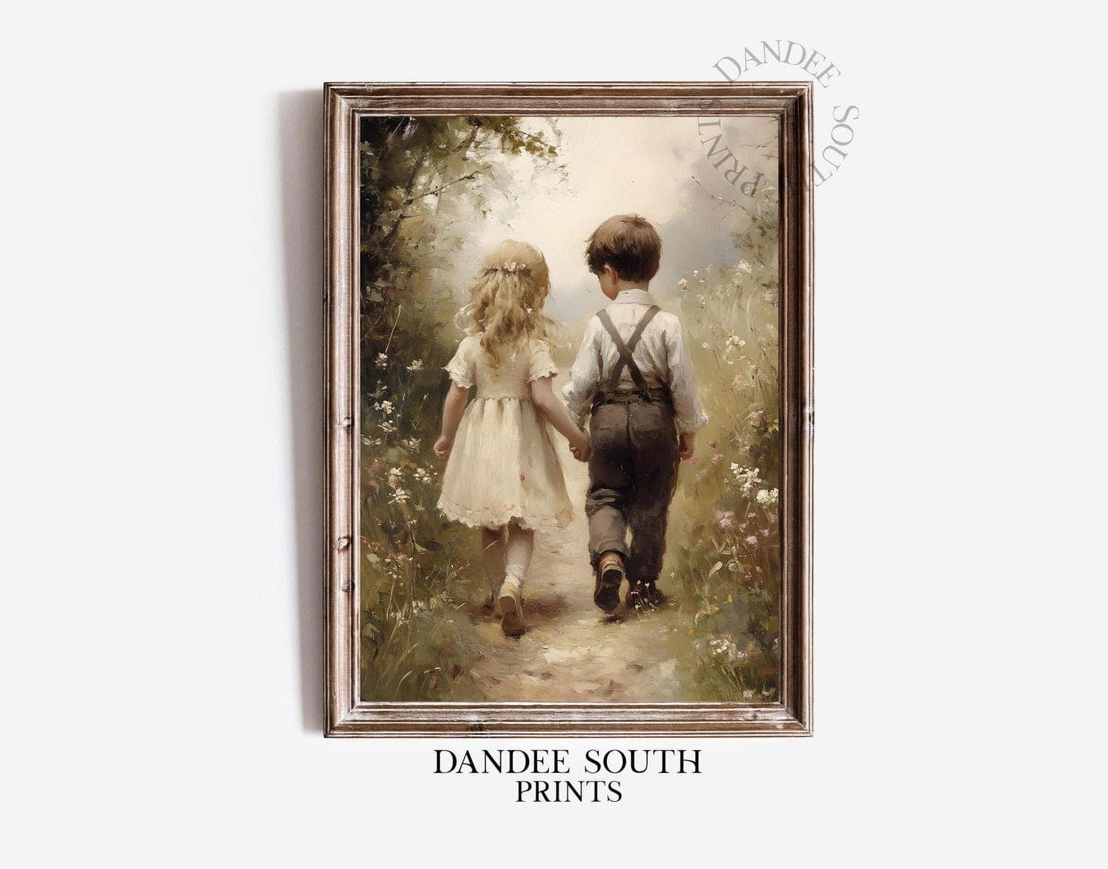 Modroom Vintage Children Poster, Brother and Sister Wall Art, Rustic ...