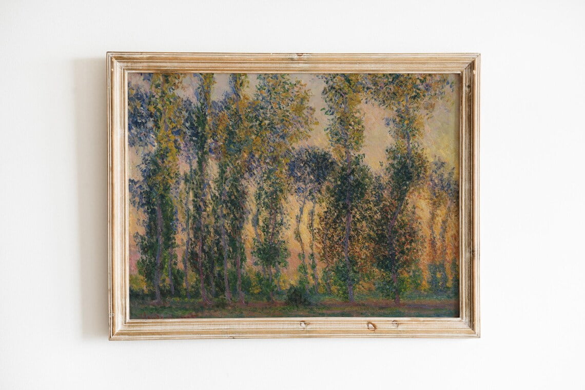 Modroom Vintage Claude Monet Print, Poplars At Giverny Sunrise Painting ...