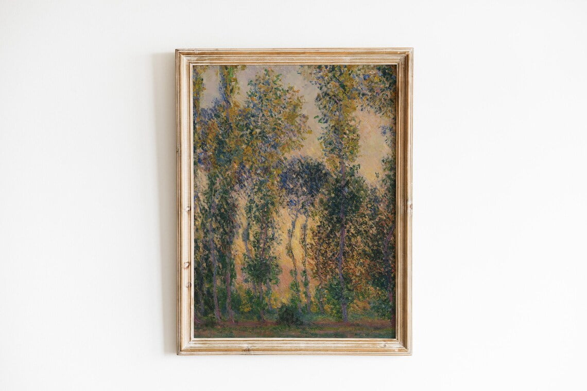 Modroom Vintage Claude Monet Print, Poplars At Giverny, Sunrise Painting, Monet Landscape ...