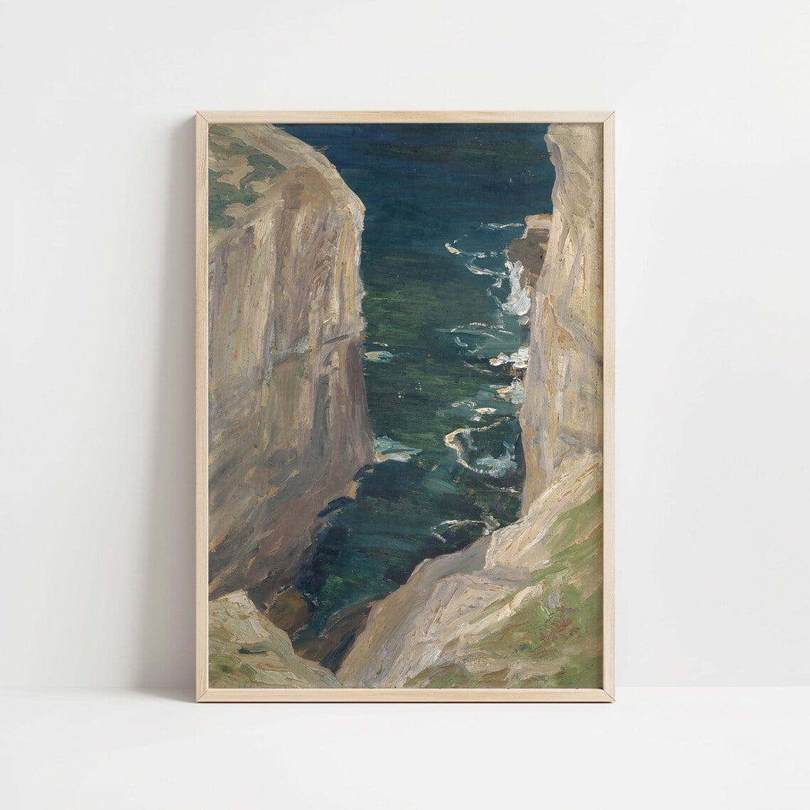 Modroom Vintage Coastal Cliffside Painting | Vintage Landscape Artwork ...