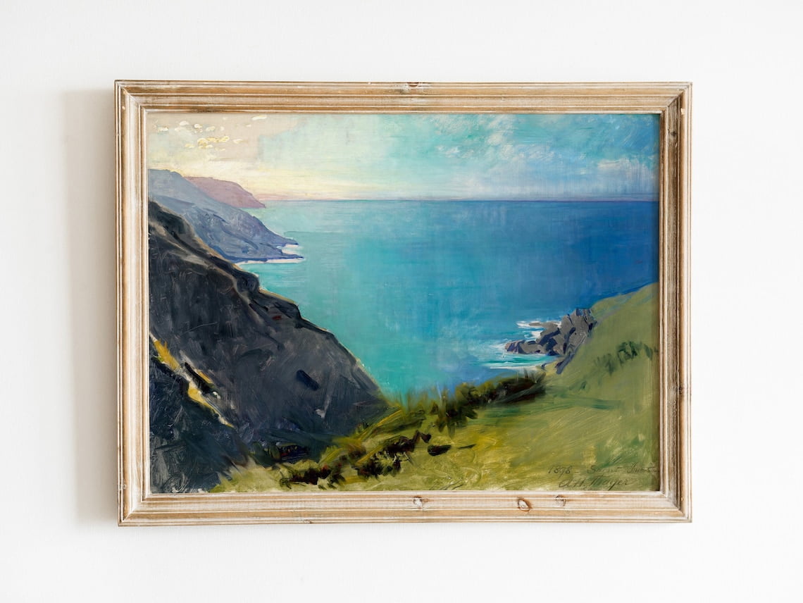 Modroom Vintage Cornish Coast Painting, Instant, Sea Landscape Painting ...