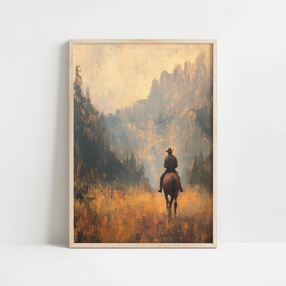 Modroom Vintage Cowboy On Horseback Digital Art | Rustic Western Horse ...