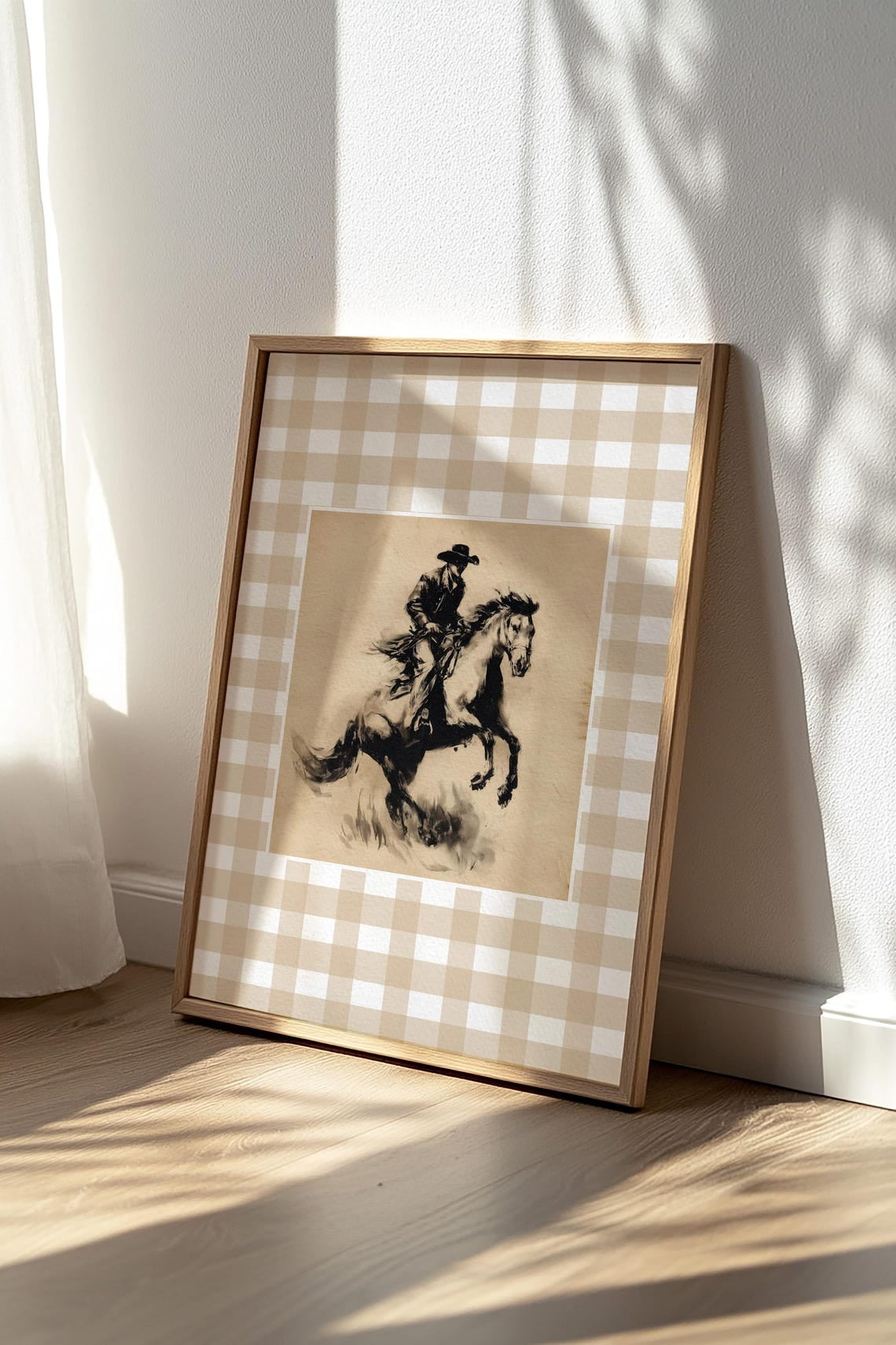 Modroom Vintage Cowboy Print Gingham Style Western Poster Cowboy Wall ...