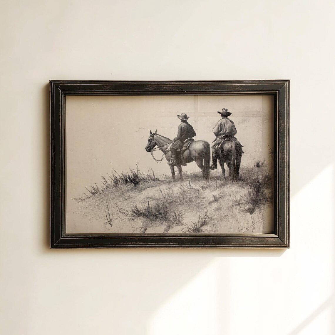 Modroom Vintage Cowboys On Horses Sketch Print Western Poster Cowboy ...