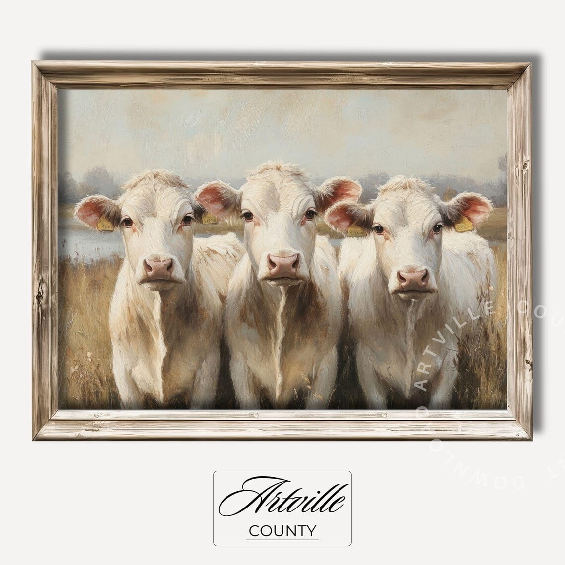 Modroom Vintage Curious Cows Print, Country Landscape Painting Cow Art ...