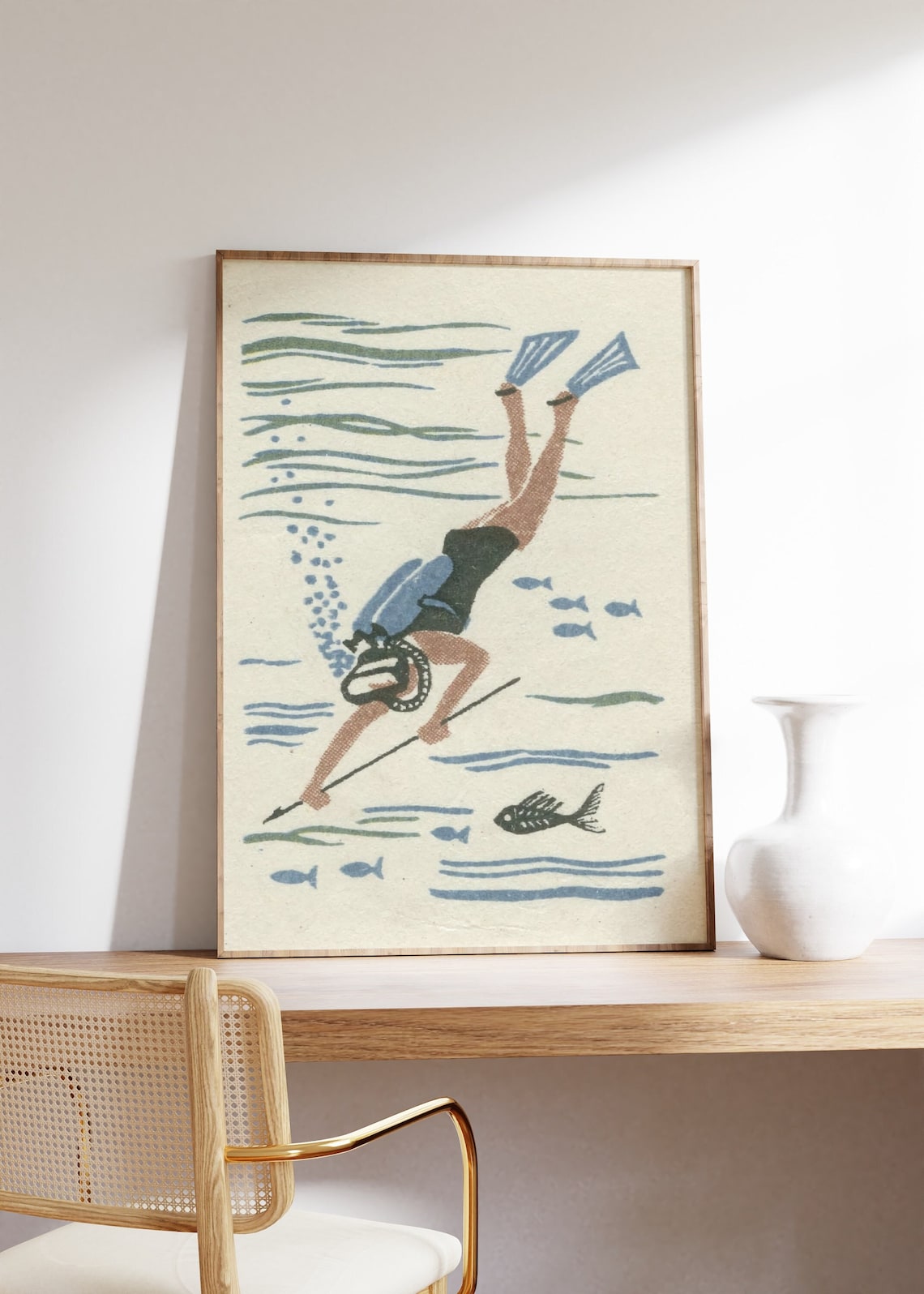 Modroom Vintage Diving Poster Retro Diver Wall Art Underwater Fishing ...