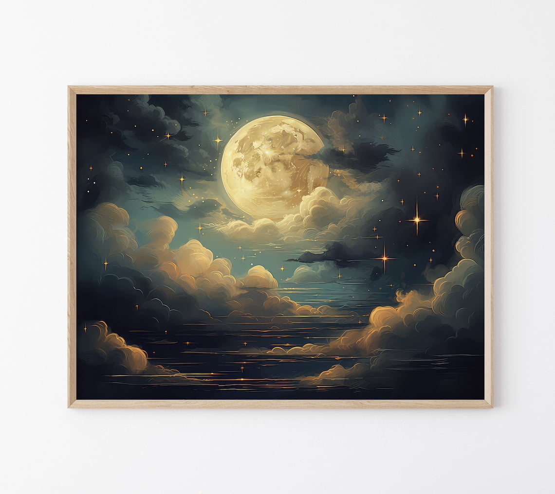 Modroom Vintage Enchanting Celestial Moon Art Print | Dark Academia ...