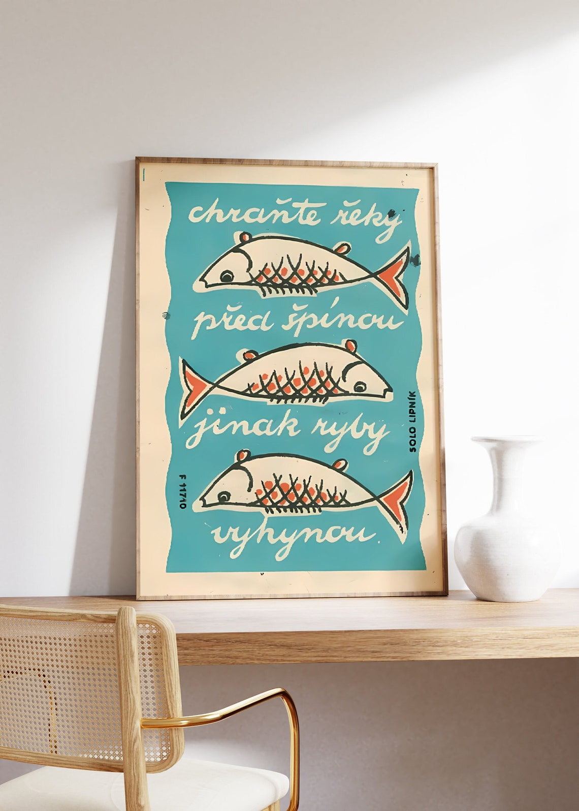 Modroom Vintage Fish Poster Rustic Matchbox Label Czechoslovakian Style ...