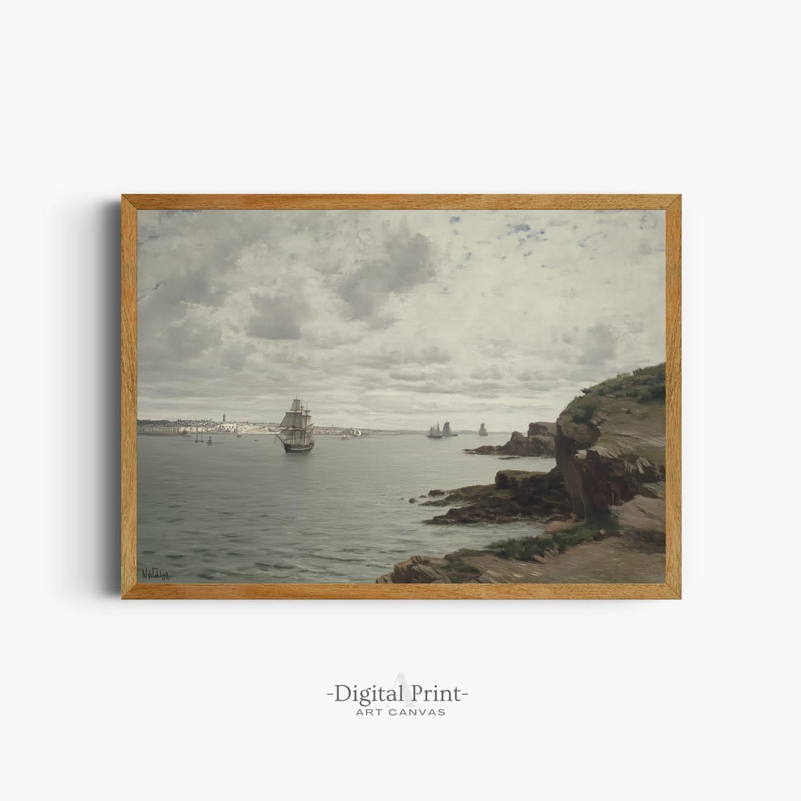 Modroom Vintage French Harbor Coastline Painting I Muted I Harbor I ...