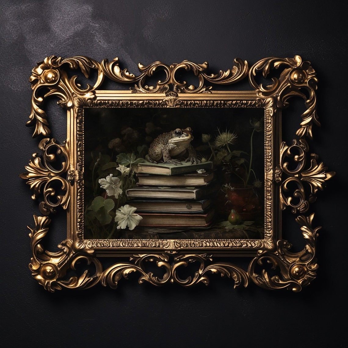 Modroom Vintage Frog with Books Poster, Witchy Gothic Dark Academia ...