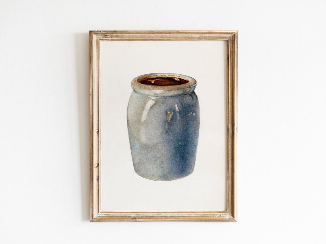 Modroom Vintage Glazed Blue Vase Painting Print, Still Life Art ...