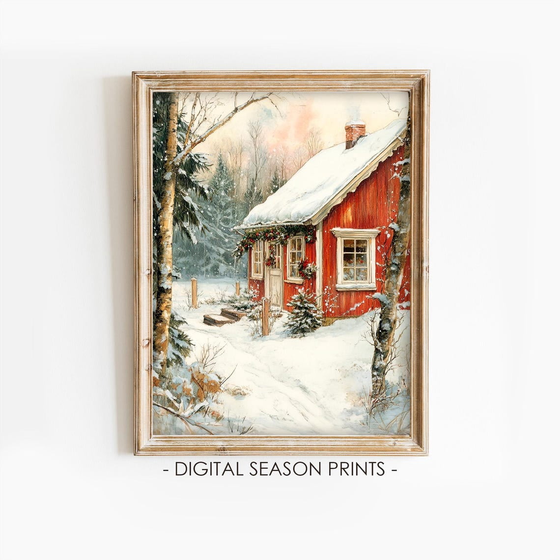 Modroom Vintage Holiday Cottage Print, Holiday Farmhouse Home Decor ...
