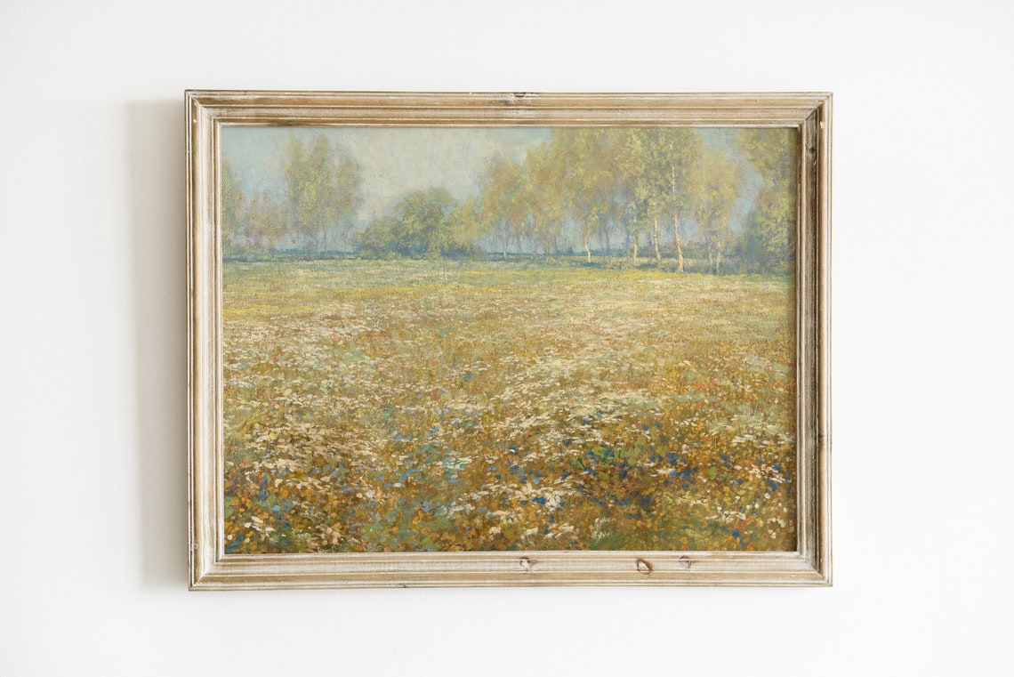 Modroom Vintage Landscape Meadow Painting | Spring Meadow | Wildflower ...