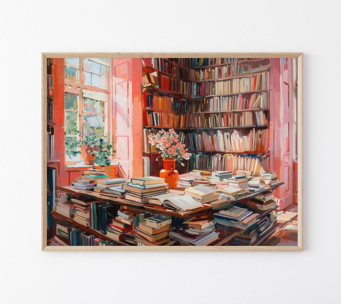 Modroom Vintage Library Print | Book Shop Print | Book Lovers Gift | Reading Gift | Retro Book ...