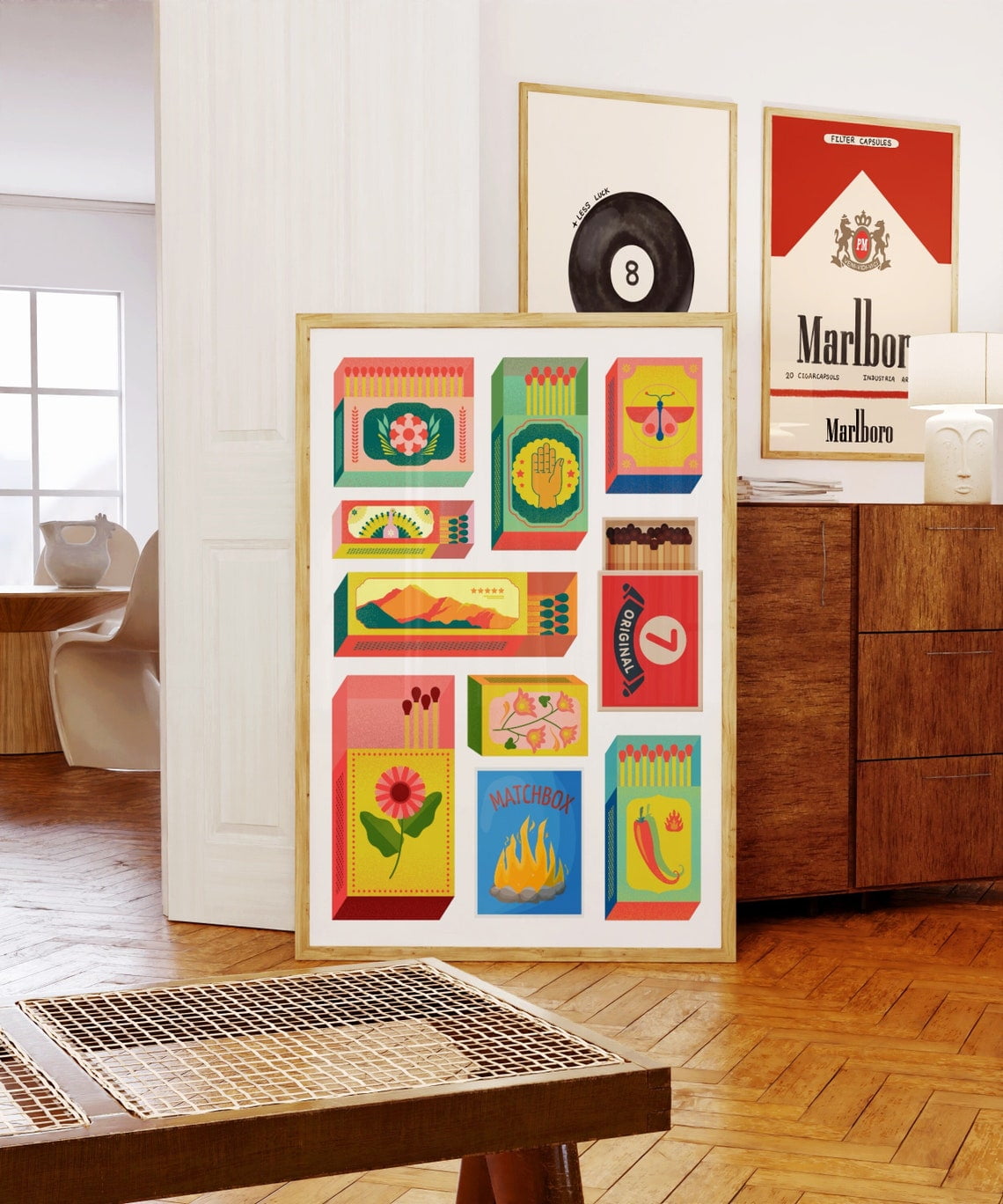 Modroom Vintage Matchbox Print, Trendy Matches Poster, Retro Usa ...