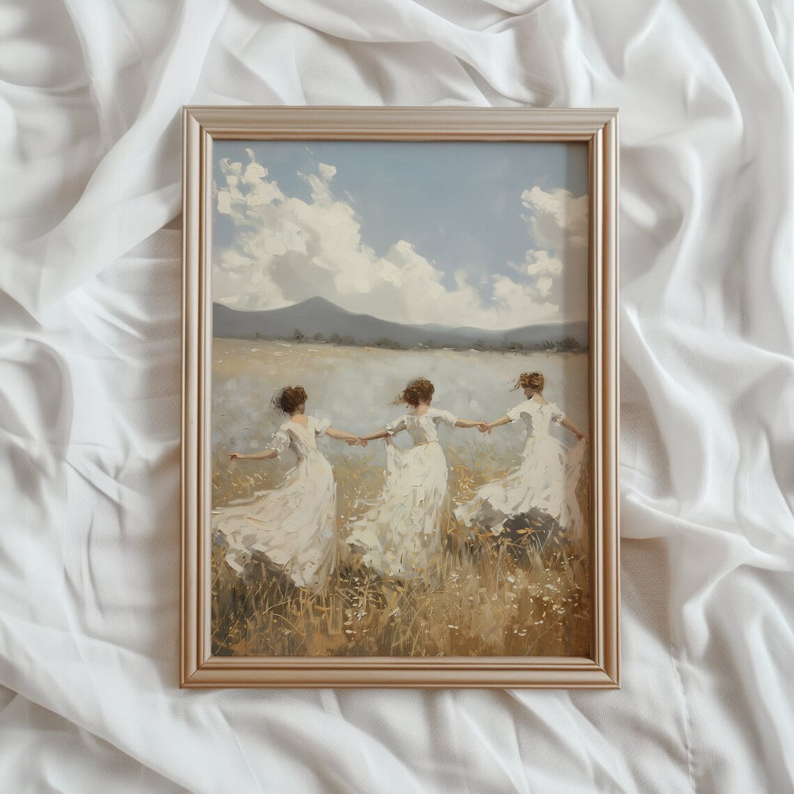 Modroom Vintage Meadow Landscape Wall Art | Victorian Girls Dancing In ...