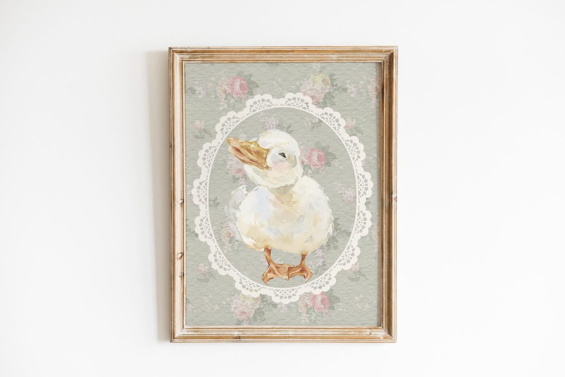 Modroom Vintage Nursery Wall Art, Cute Duck Print, Baby Room Decor ...