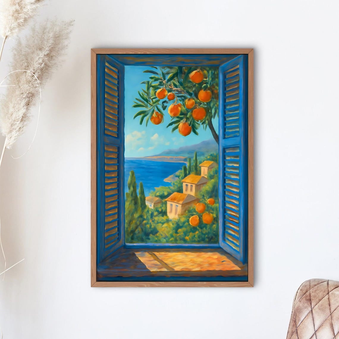 Modroom Vintage Open Window Orange Tree Poster, Coastal View Poster ...