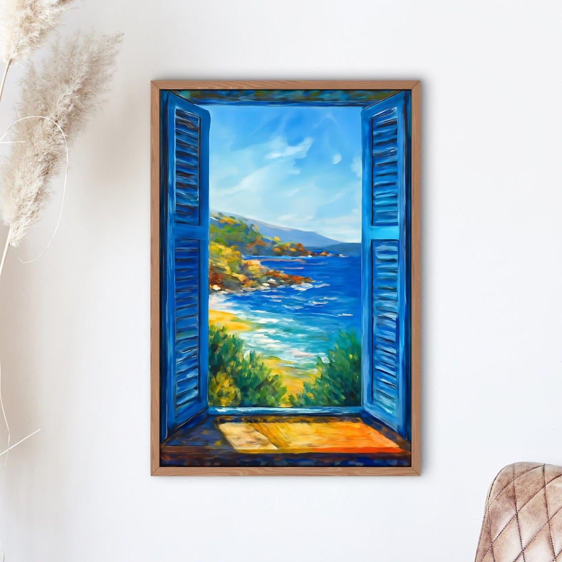 Modroom Vintage Open Window Poster, Coastal View Poster, Aesthetic ...