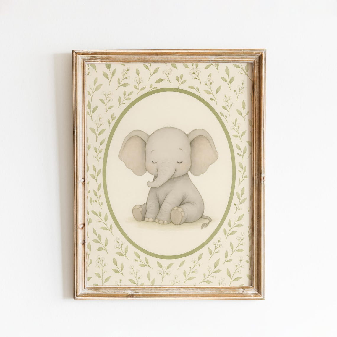 Modroom Vintage Oval Elephant Nursery Poster - Sleeping Baby Animal ...