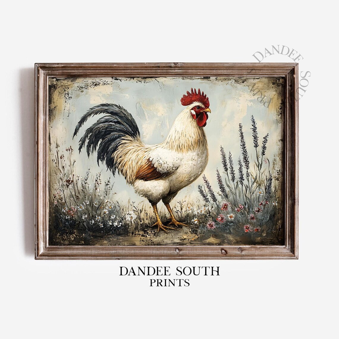 Modroom Vintage Rooster Poster, Floral Chicken Wall Art, Rustic French ...