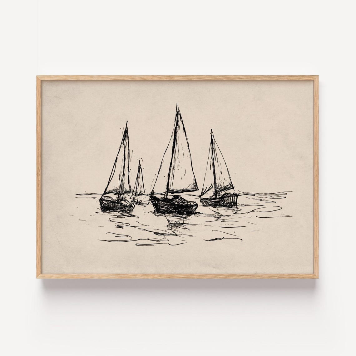 Modroom Vintage Sailboat Sketch Print Nautical Line Drawing Wall Art, Neutral Coastal Decor ...
