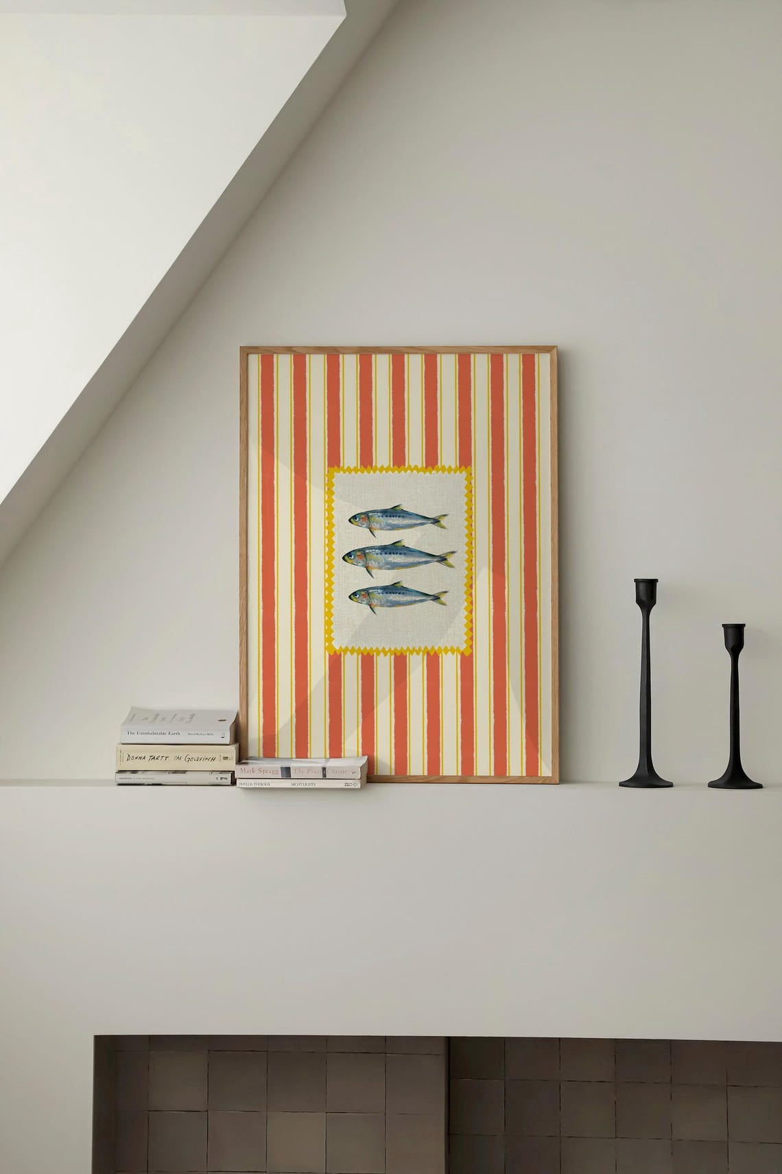 Modroom Vintage Sardines Fish Print Red Stripe Trendy Aesthetic Kitchen ...