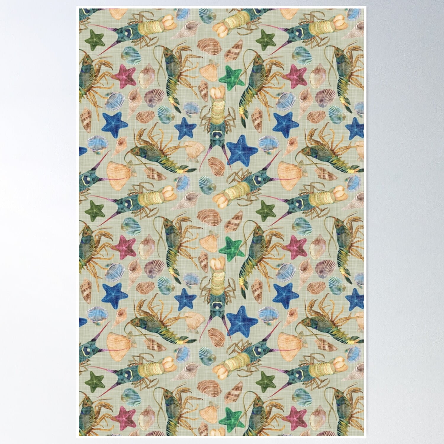 Modroom Vintage Sea Creatures Beige Poster Wall Art, Modern Wall Decor ...