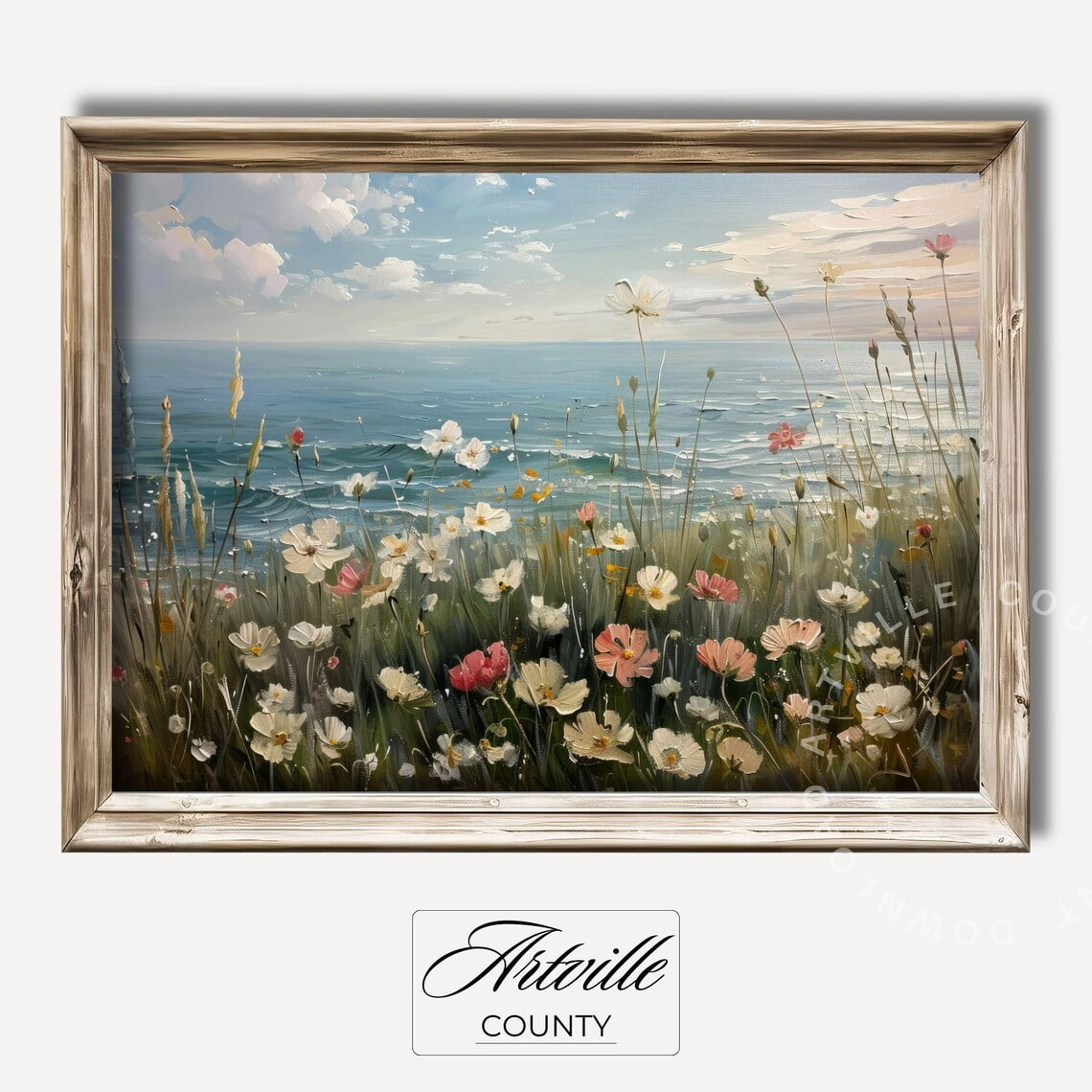 Modroom Vintage Seaside Art Print Wildflowers Painting Coastal Decor ...